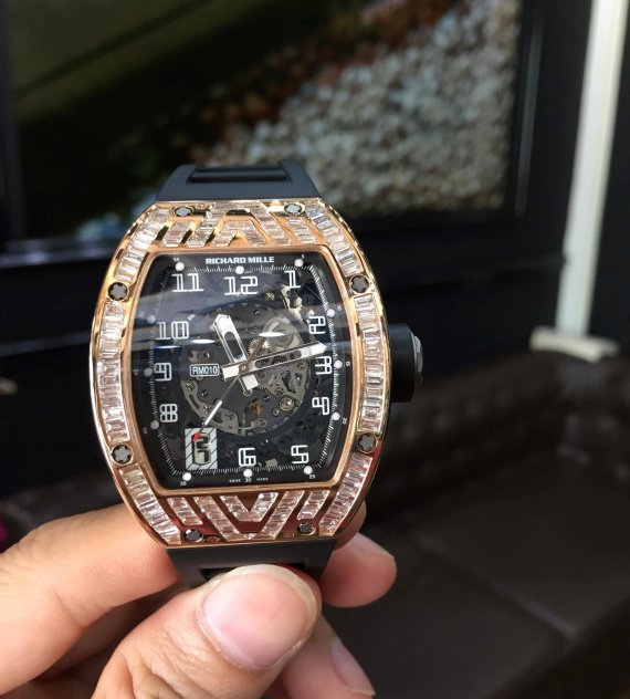 RICHARD MILLE RM010 SKELETONISED ROSE GOLD FULL CUSTOM BAGUETTE DIAMOND ...